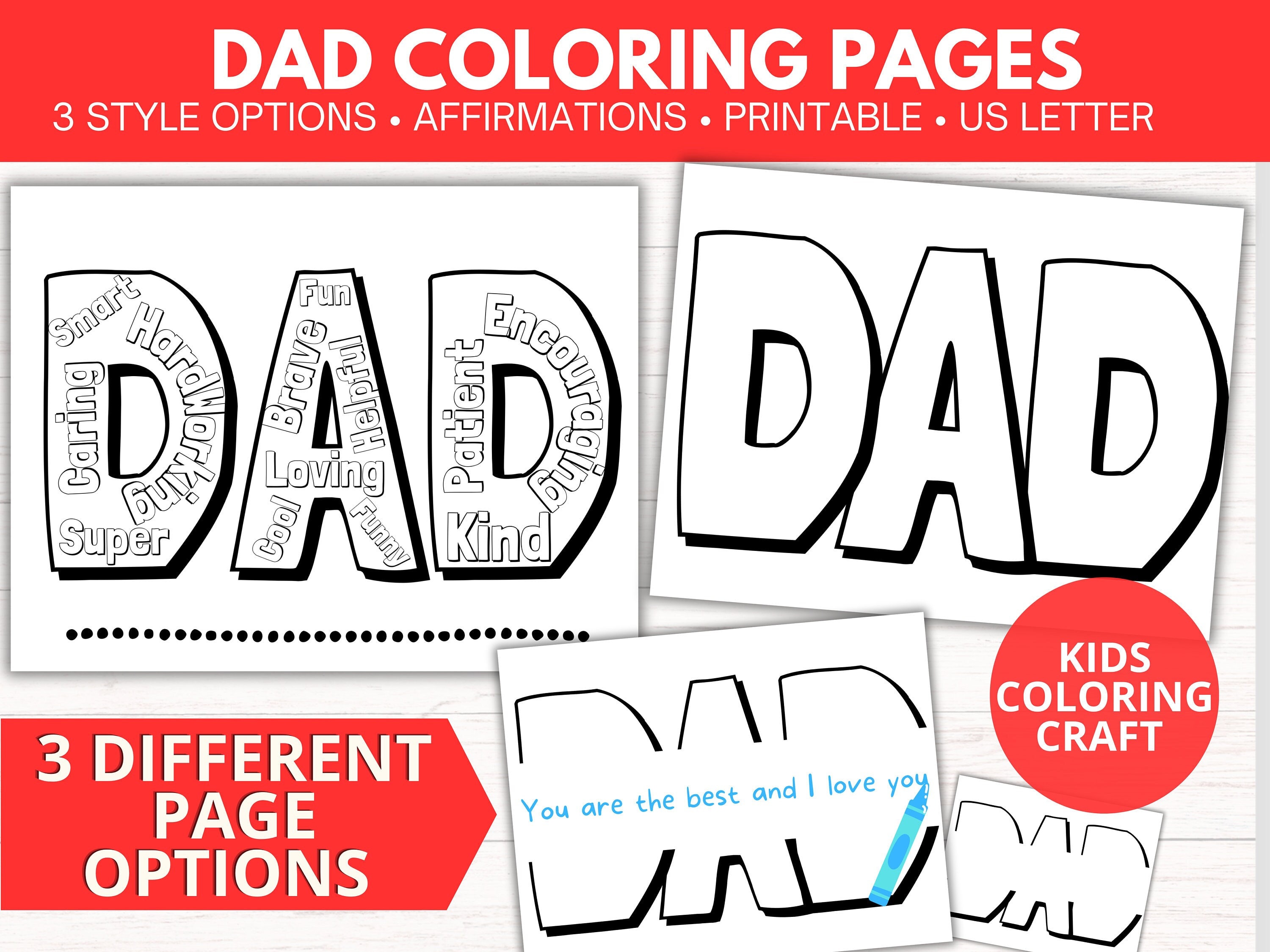 Dad Coloring Page Printable | 3 Options | Personalized Kids Craft ...