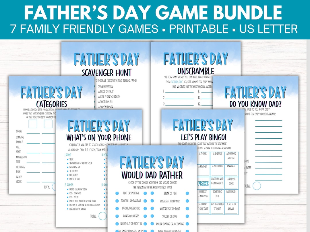 Fathers Day Game Bundle | 7 Game Printable | Unique Family Kid Friendly ...