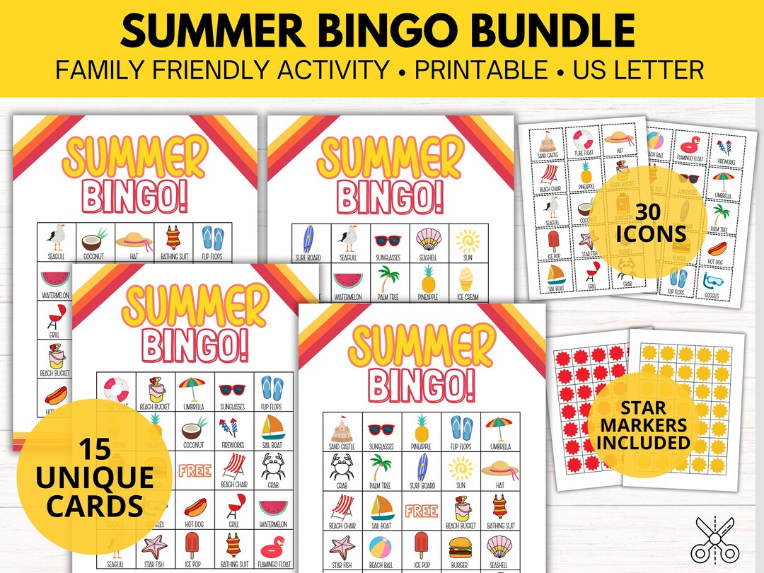 Summer Bingo Bundle Printable | Unique Bingo Cards | Party Game ...