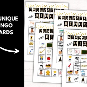 Graduation Bingo Bundle Printable | Unique Bingo Cards | Black and Gold ...