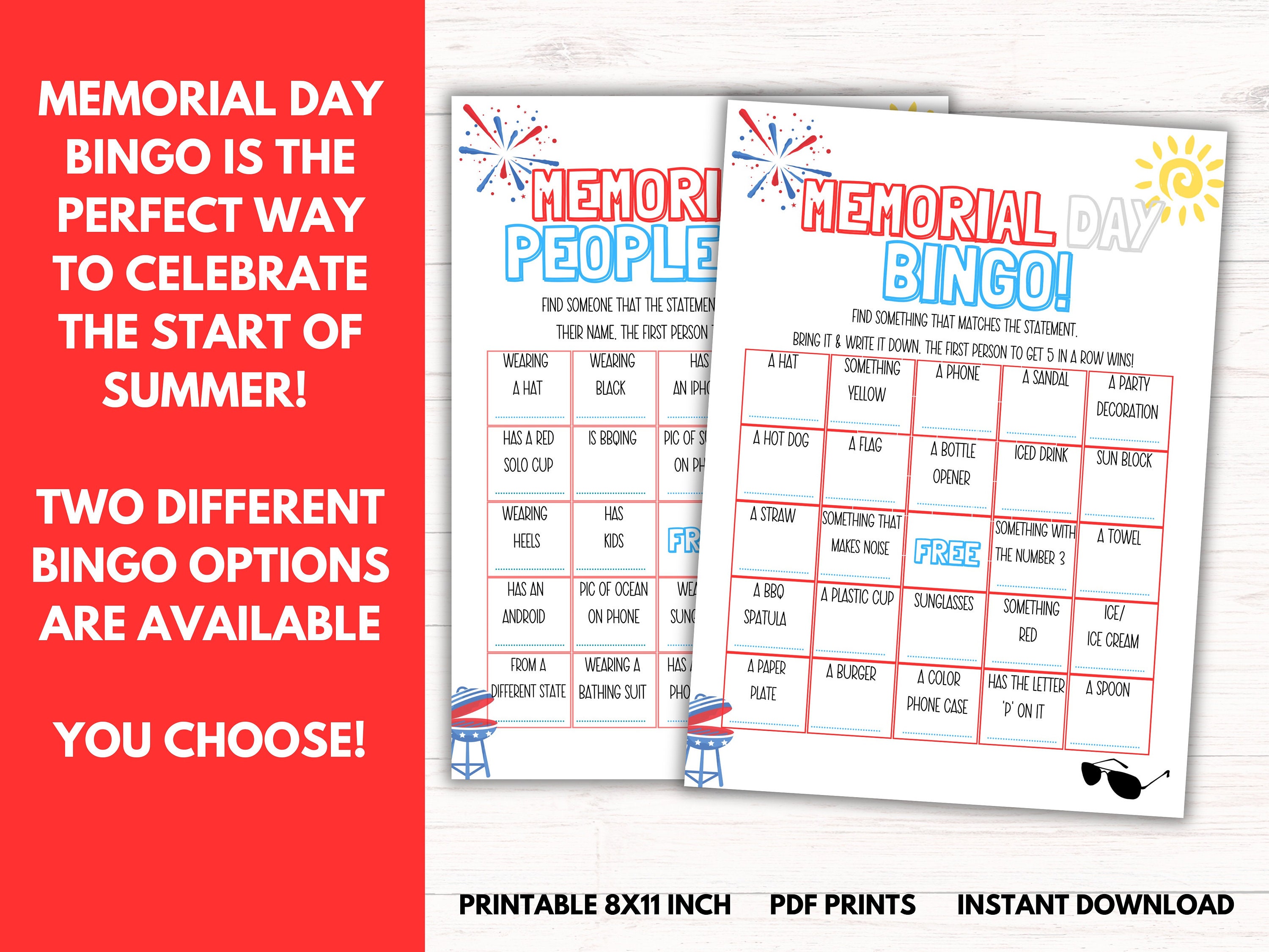 Memorial Day Bingo Bundle Printable | 2 Game Options Available | Fun ...