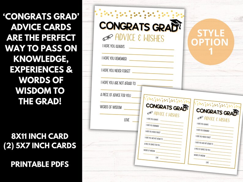 Graduation Advice Cards | Black and Gold Confetti (printable PDF) - Etsy