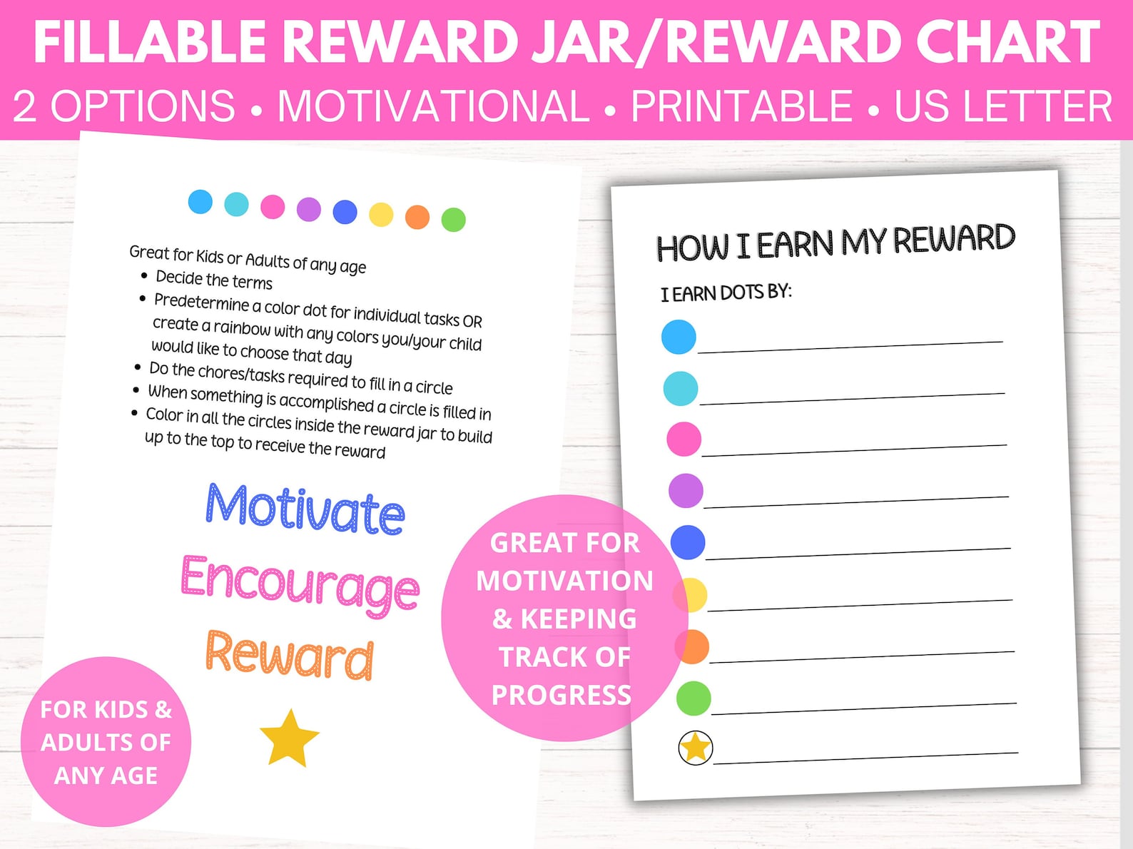 Reward Jar | Reward Chart | 2 Option Fillable | Color Printable ...