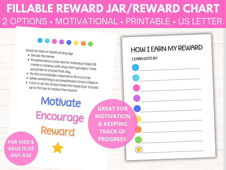 Reward Jar | Reward Chart | 2 Option Fillable | Color Printable ...
