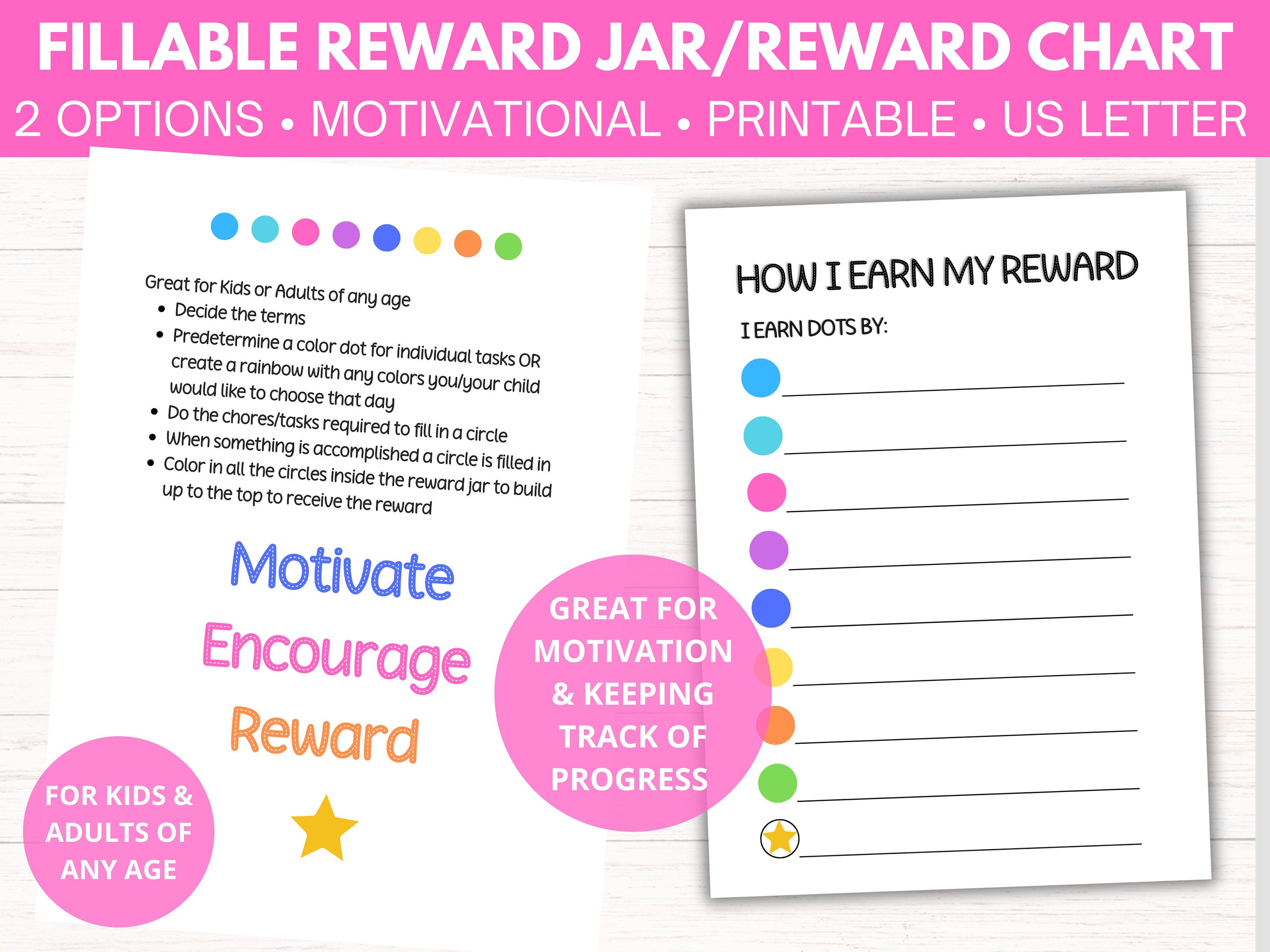 Reward Jar | Reward Chart | 2 Option Fillable | Color Printable ...