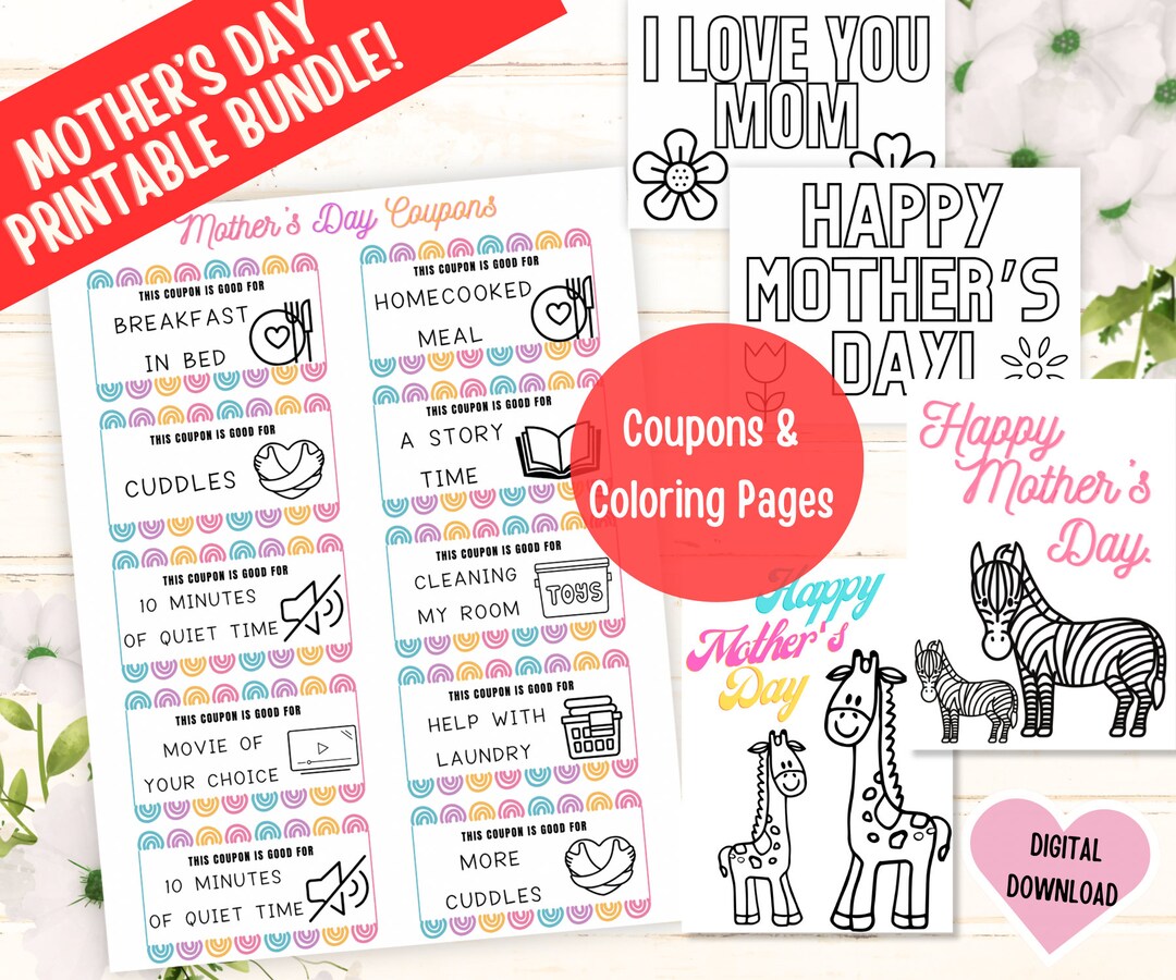 Mothers Day Bundle Coupons and Coloring Pages Printable | Personalized ...