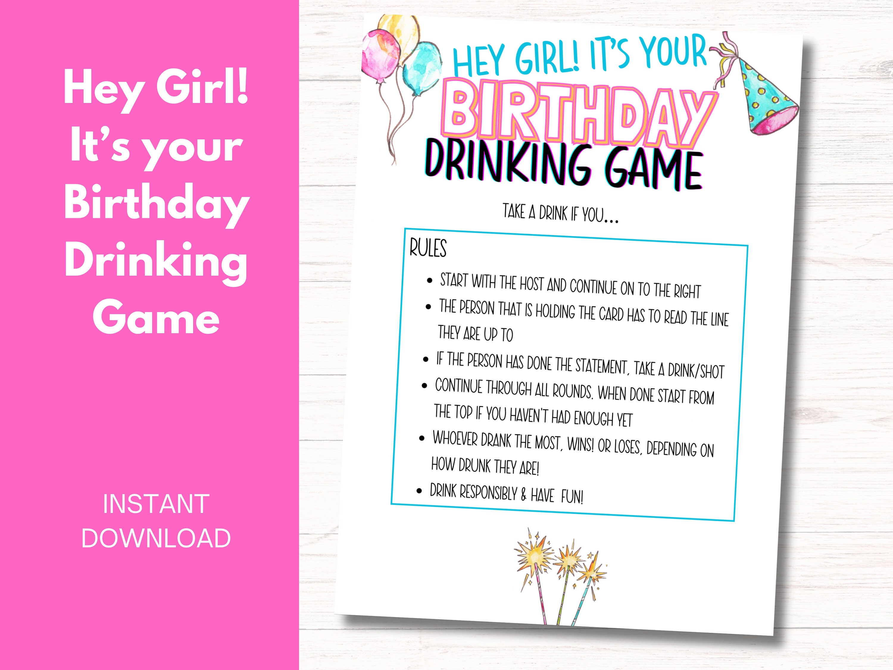Birthday Party Drinking Game Printable | Take A Drink Party Game | Hey ...