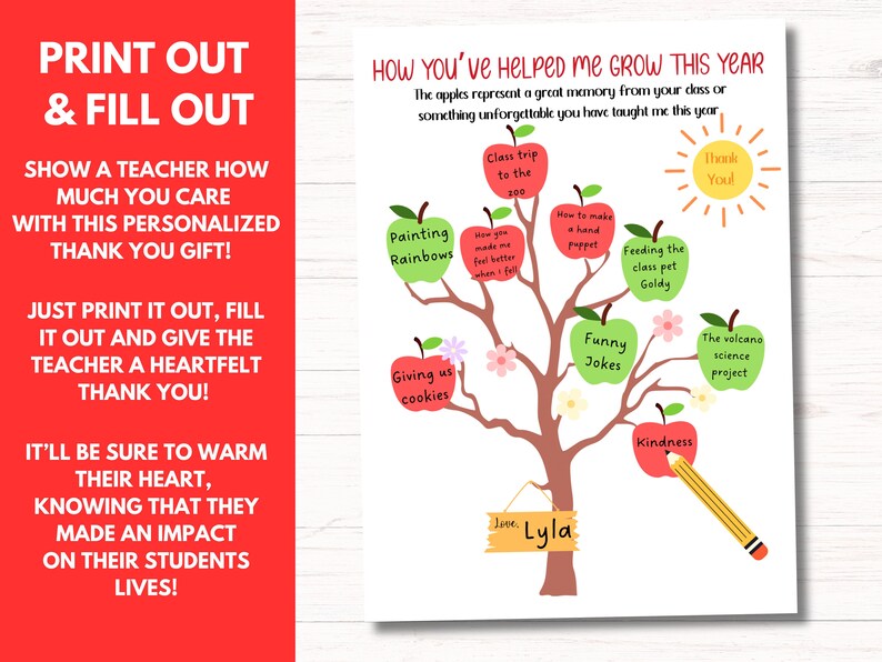 Teacher Appreciation Apple Tree Thank You Printable | How You’ve Helped ...