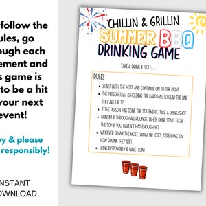 Summer BBQ Drinking Game Printable | Take A Drink Party Game | Chillin ...