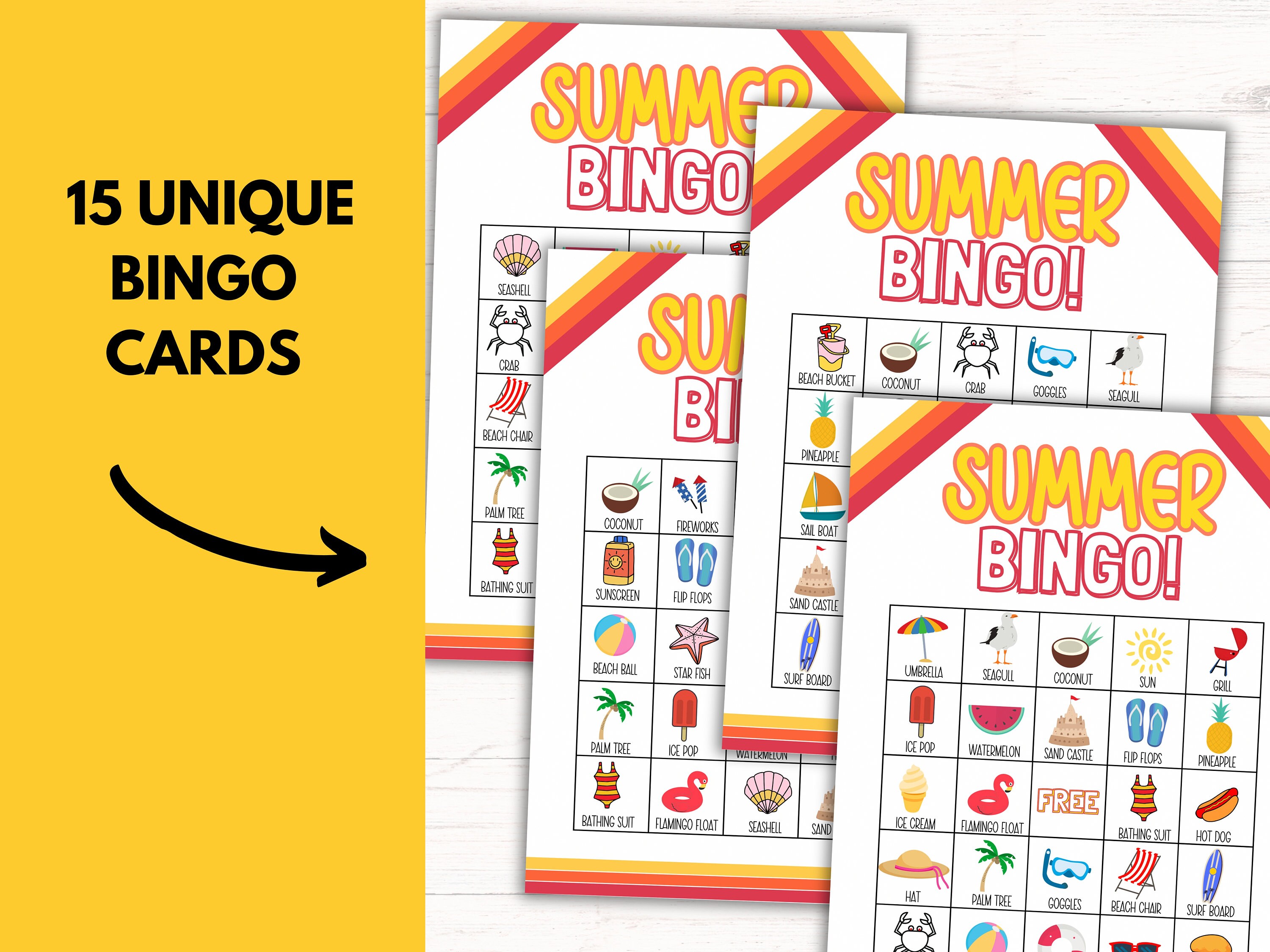 Summer Bingo Bundle Printable | Unique Bingo Cards | Party Game ...