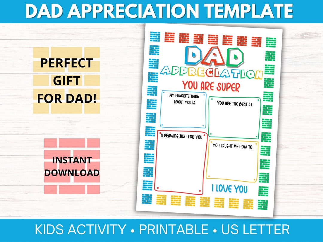 Dad Appreciation Printable | Fathers Day Gift | Color Super Blocks ...