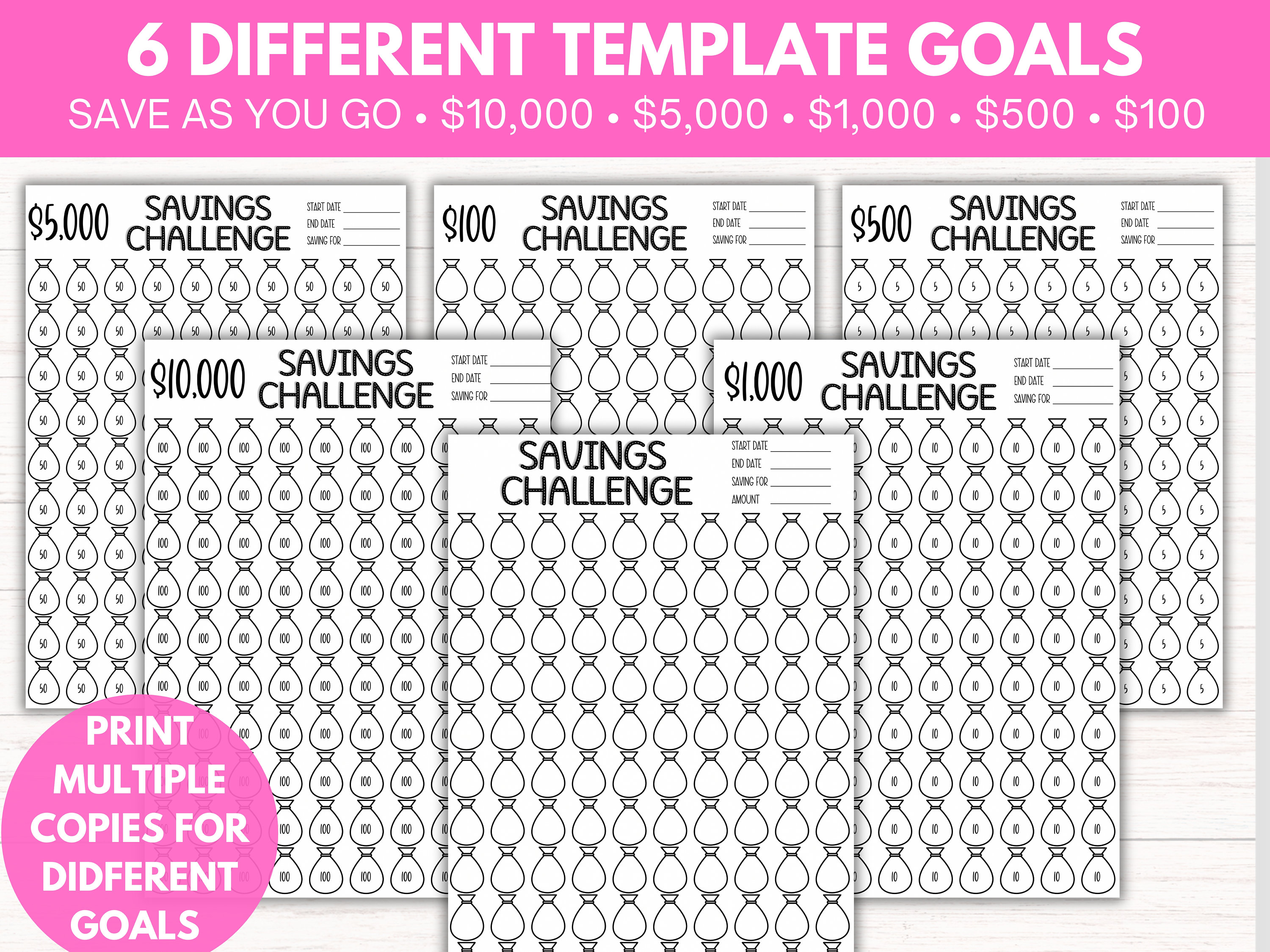 Savings Challenge Bundle Printable | Goal, Progress Tracker Templates ...