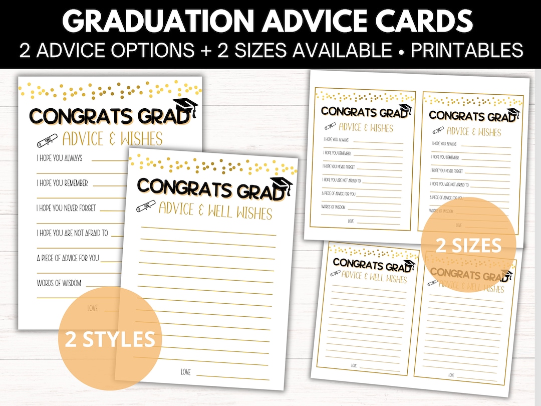 Graduation Advice Cards | Black and Gold Confetti (printable PDF) - Etsy