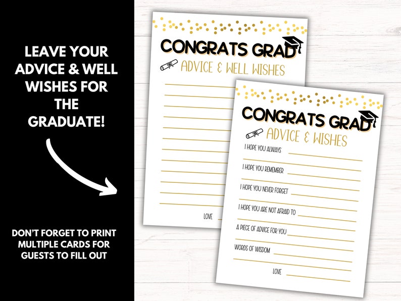 Graduation Advice Cards | Black and Gold Confetti (printable PDF) - Etsy