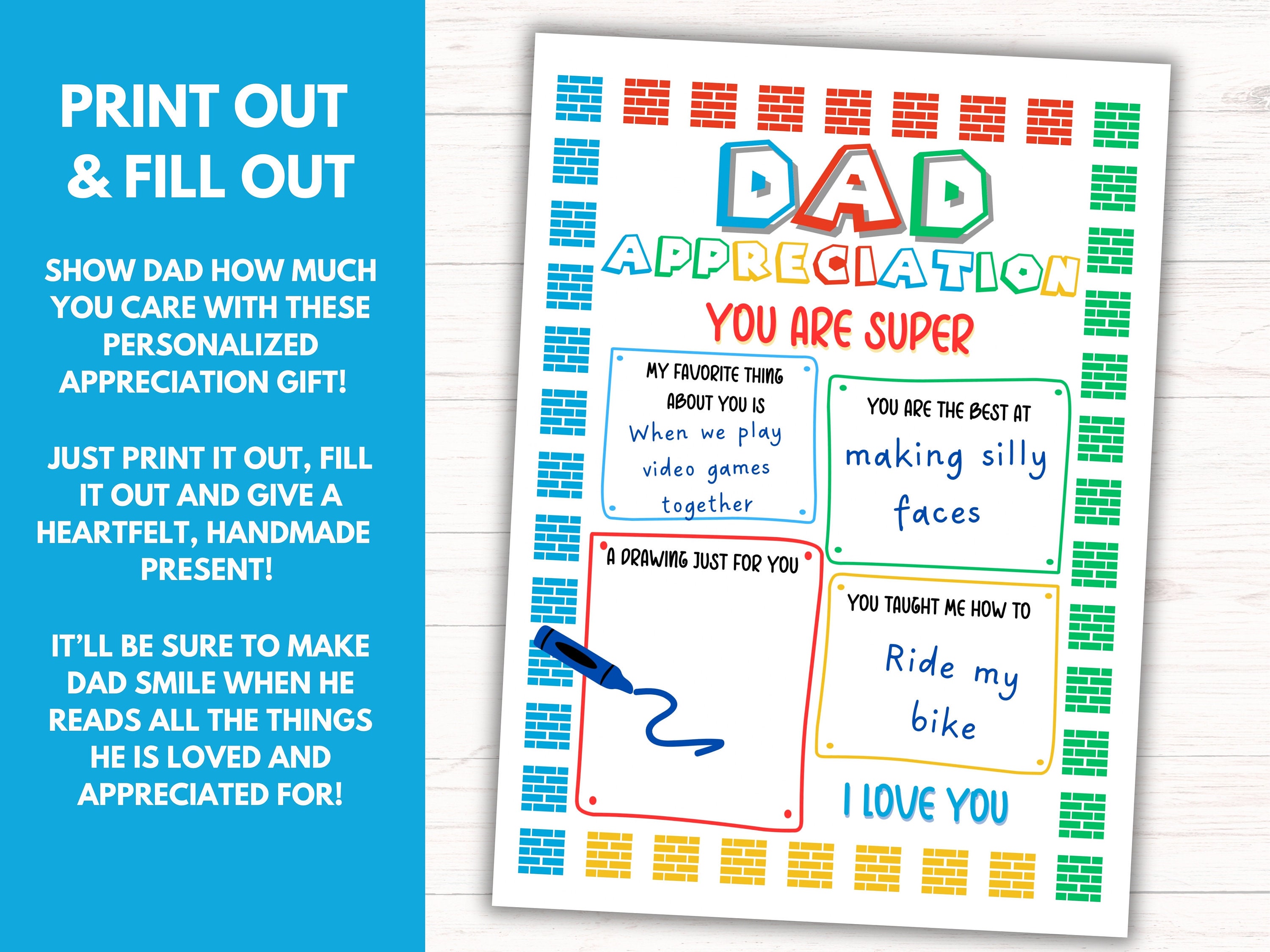 Dad Appreciation Printable | Fathers Day Gift | Color Super Blocks ...