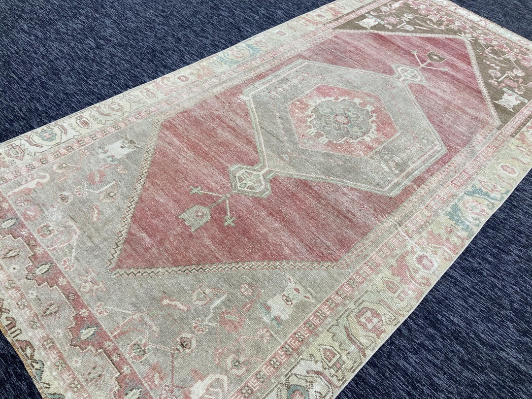 4x8 Rug,red Gray Rug,pale Rug,vintage Rug,area Rug,wool Rug,handmade ...