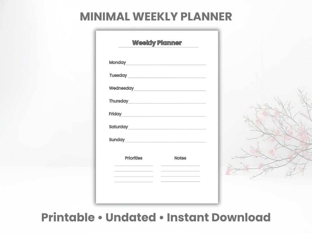 Minimalist Weekly Planner Printable | Undated PDF, A4 Size - Etsy