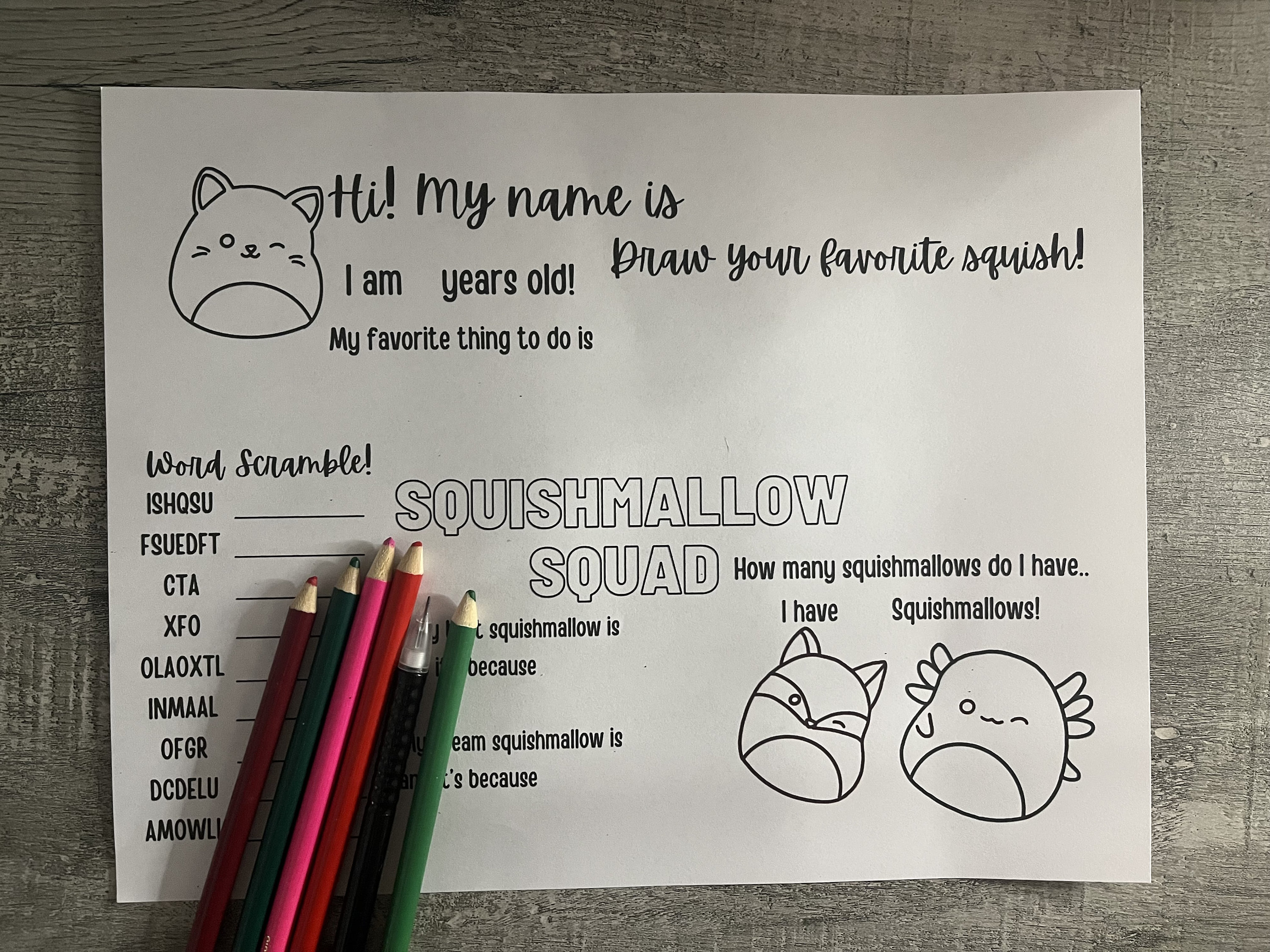 Buy Squishmallow Activity Page Printable Worksheet for Drawing Coloring ...