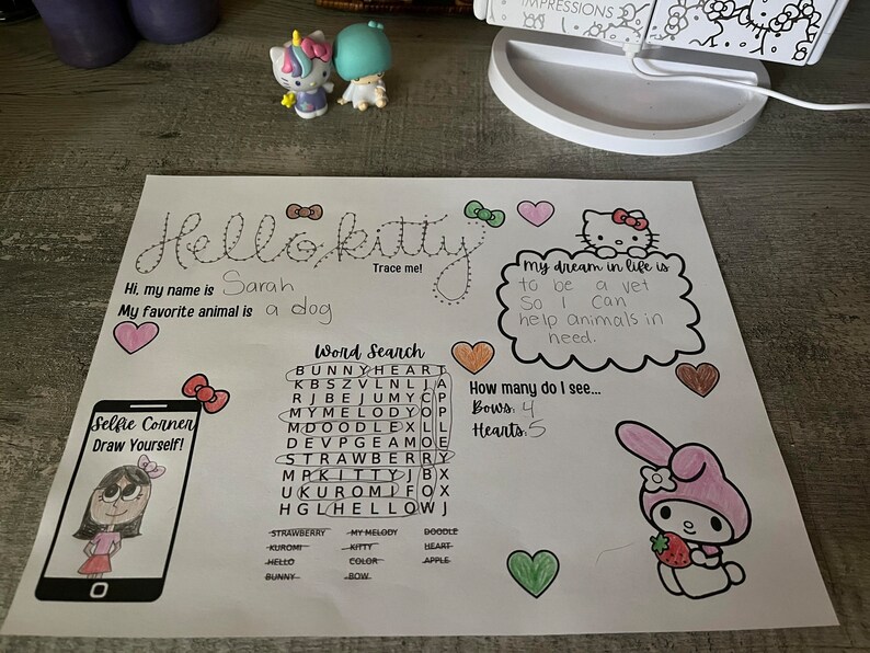 Kawaii Kitty Activity Page Printable Worksheet for Drawing Coloring ...