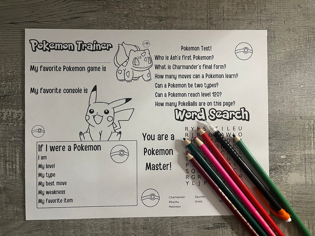 Pokemon Children's Activity Sheet Printable Puzzle Word - Etsy Singapore