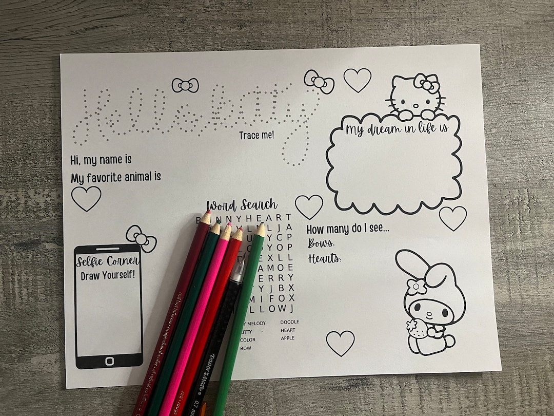 Kawaii Kitty Activity Page Printable Worksheet for Drawing Coloring ...
