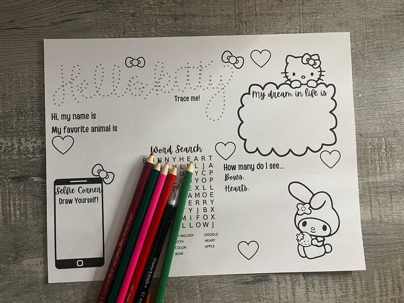 Kawaii Kitty Activity Page Printable Worksheet for Drawing Coloring ...