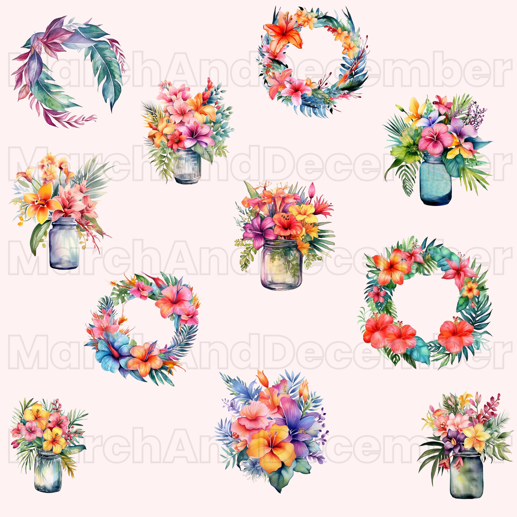 Watercolor Tropical Flowers Clipart, Digital Download - Etsy