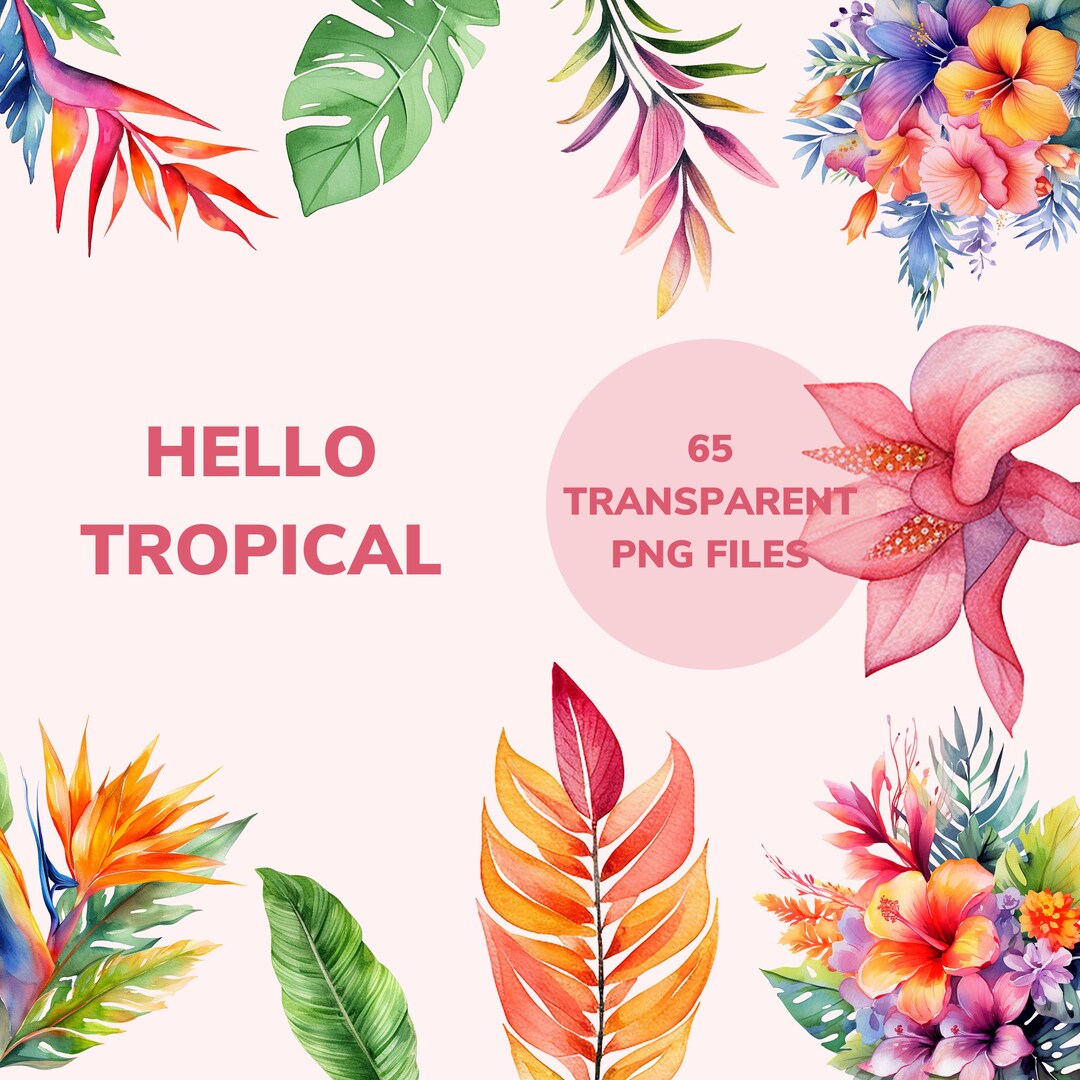 Watercolor Tropical Flowers Clipart, Digital Download - Etsy