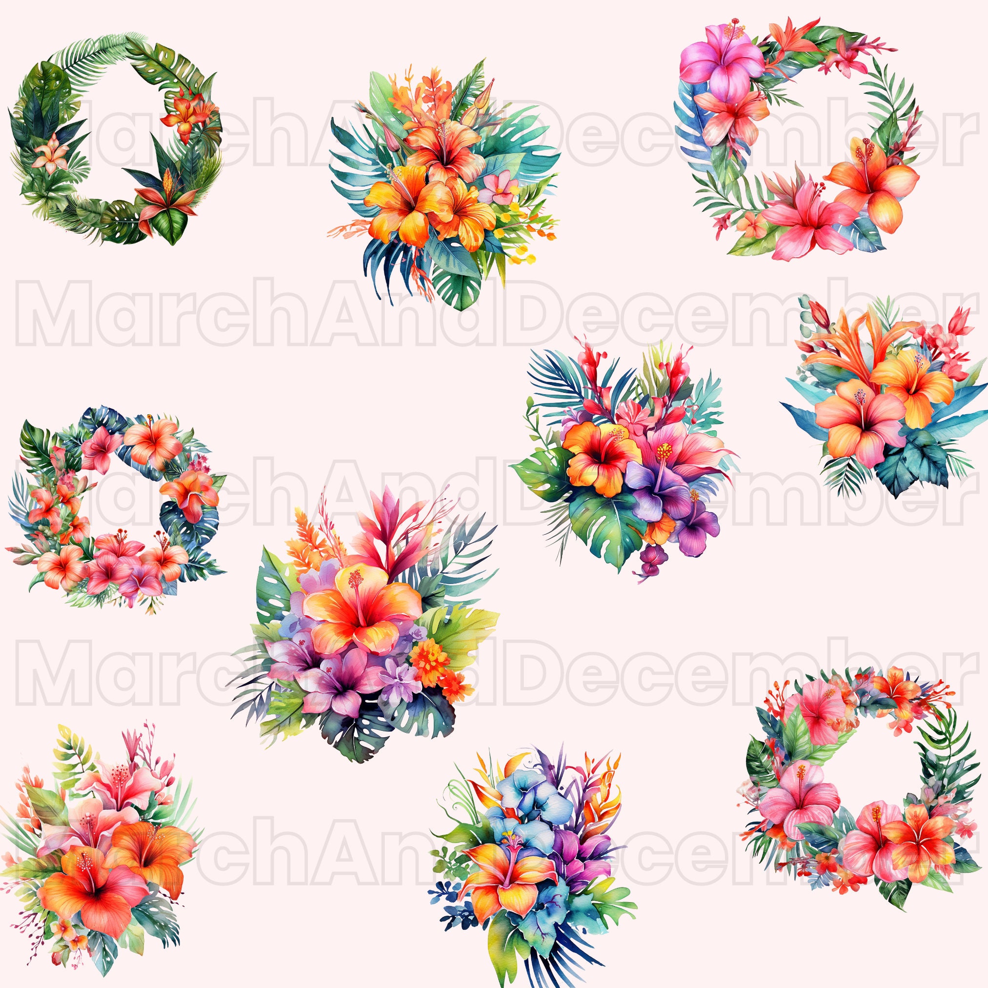 Watercolor Tropical Flowers Clipart, Digital Download - Etsy