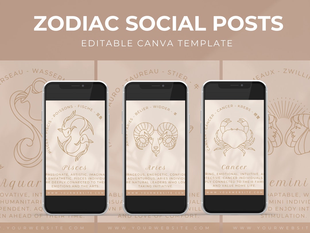 Zodiac Sign Social Media Posts: Editable Canva Templates (digital ...