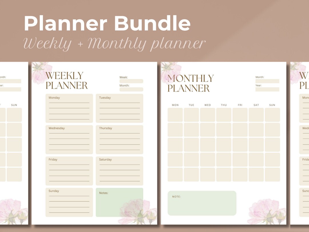 Monthly and Weekly Planner Bundle, Digital iPad Planner for Goodnotes ...