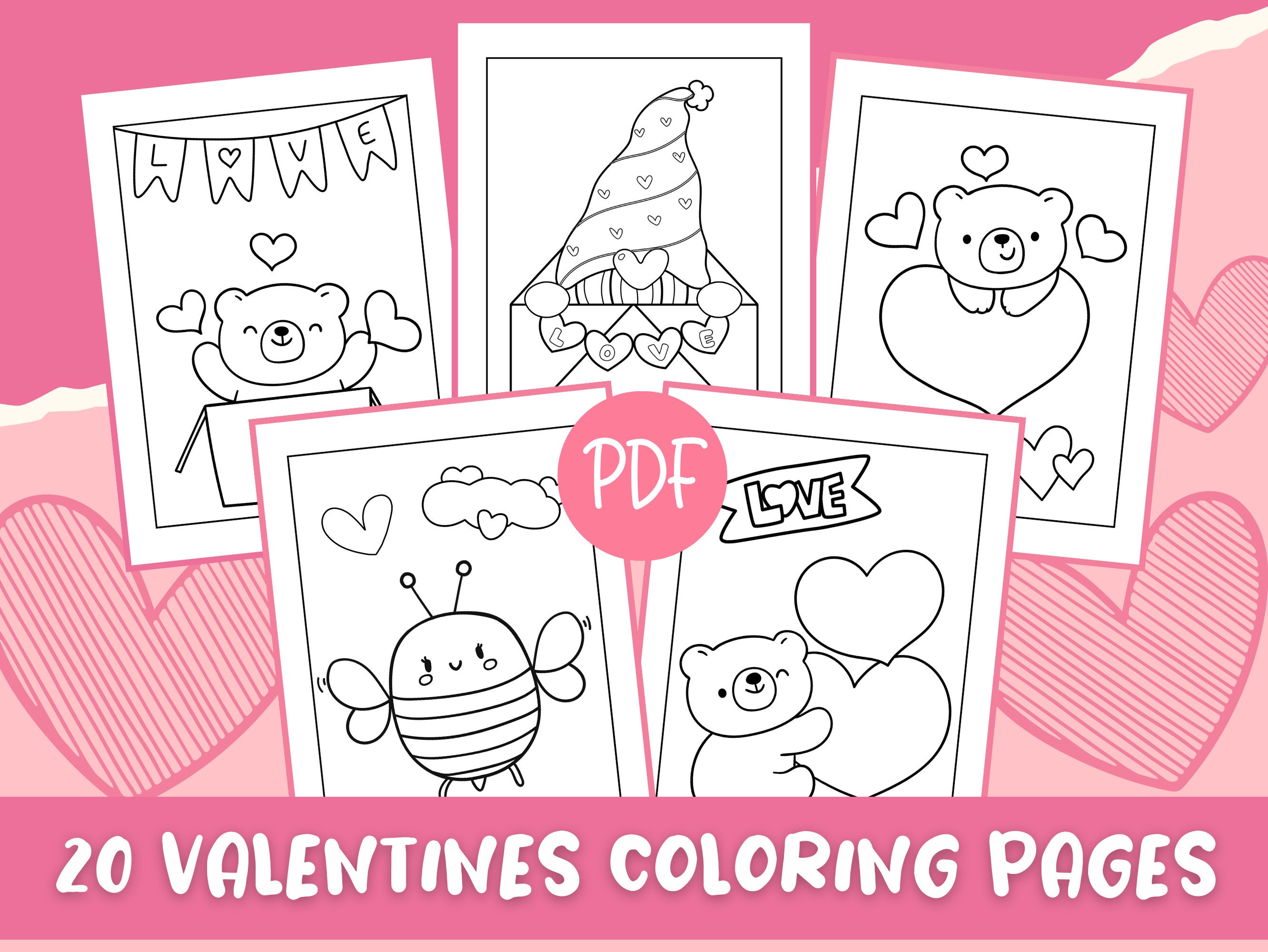 Valentine's Day Coloring Pages | 20 Kids' Printable Sheets (PDF) - Etsy