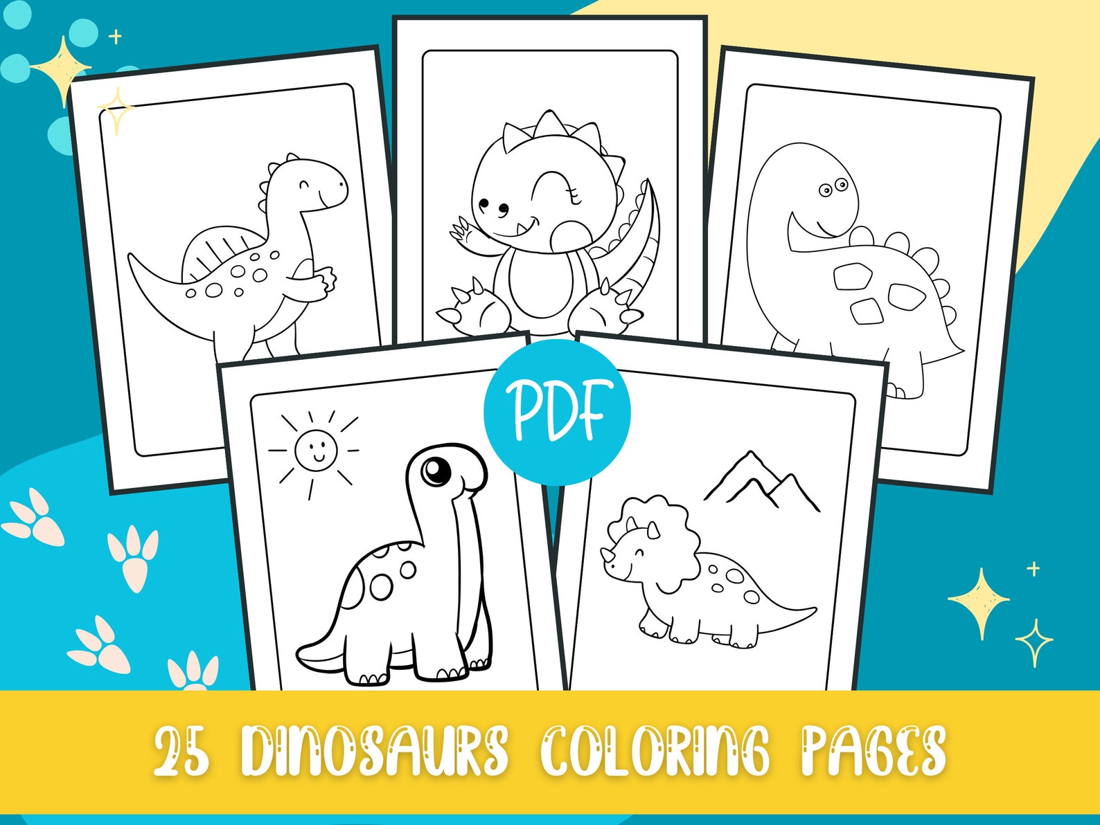 Cute Dinosaurs Coloring Page for Toddlers & Kids - Fun and Friendly ...