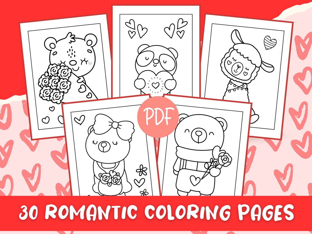 Valentine's Day Coloring Pages for Kids | 30 Love Designs (PDF) - Etsy