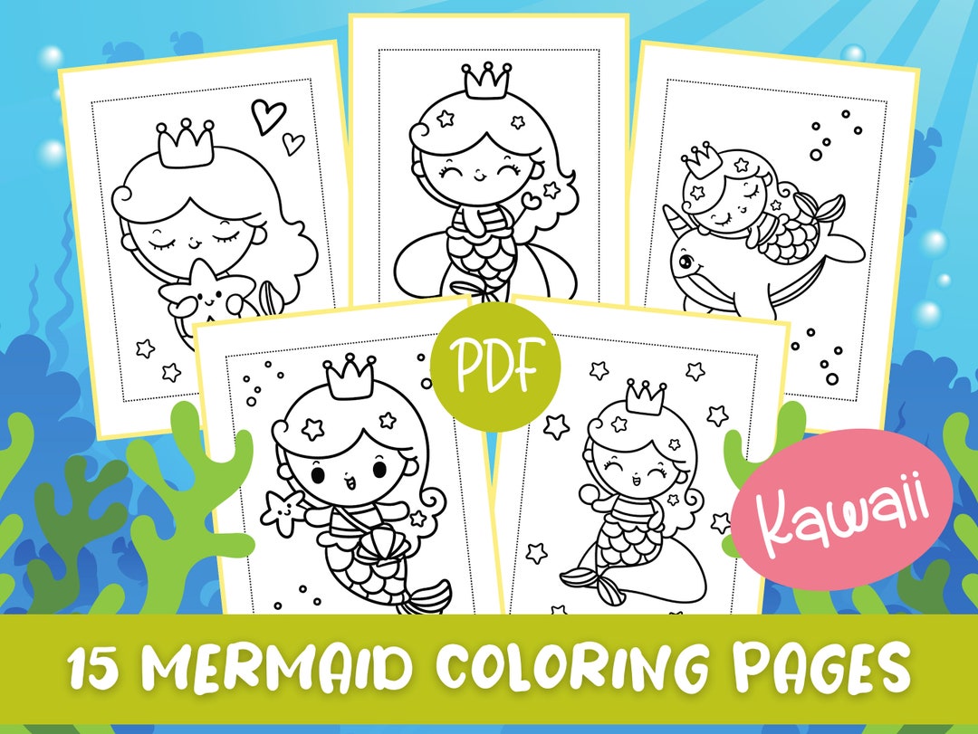 Kawaii Mermaid Coloring Pages, Mermaid Coloring Book, Mermaid Coloring ...