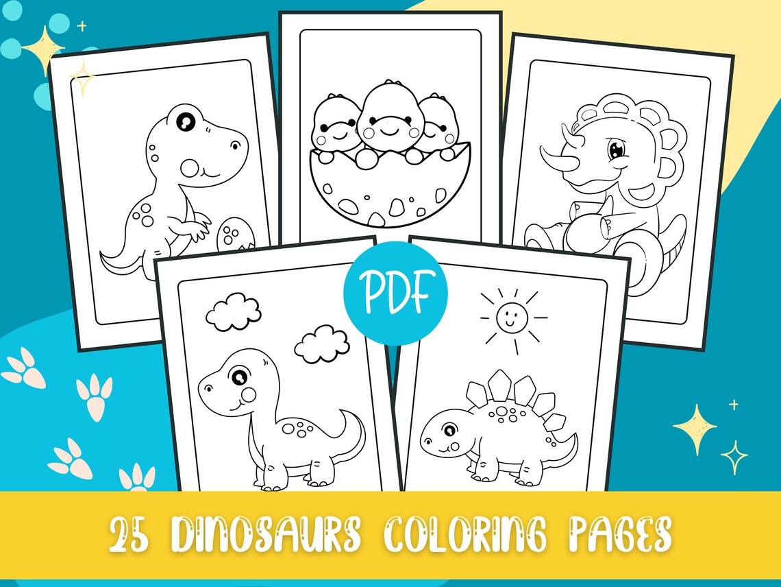 Cute Dinosaurs Coloring Page for Toddlers & Kids Fun and Friendly ...
