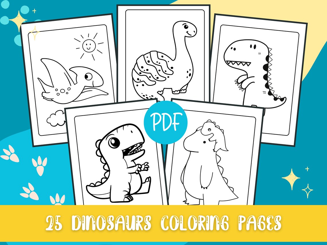 Cute Dinosaurs Coloring Page for Toddlers & Kids Fun and Friendly ...