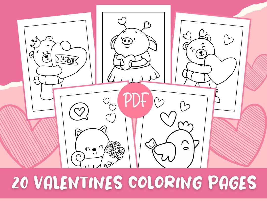 Valentine's Day Coloring Pages for Kids | 20 Love Printables (PDF) - Etsy