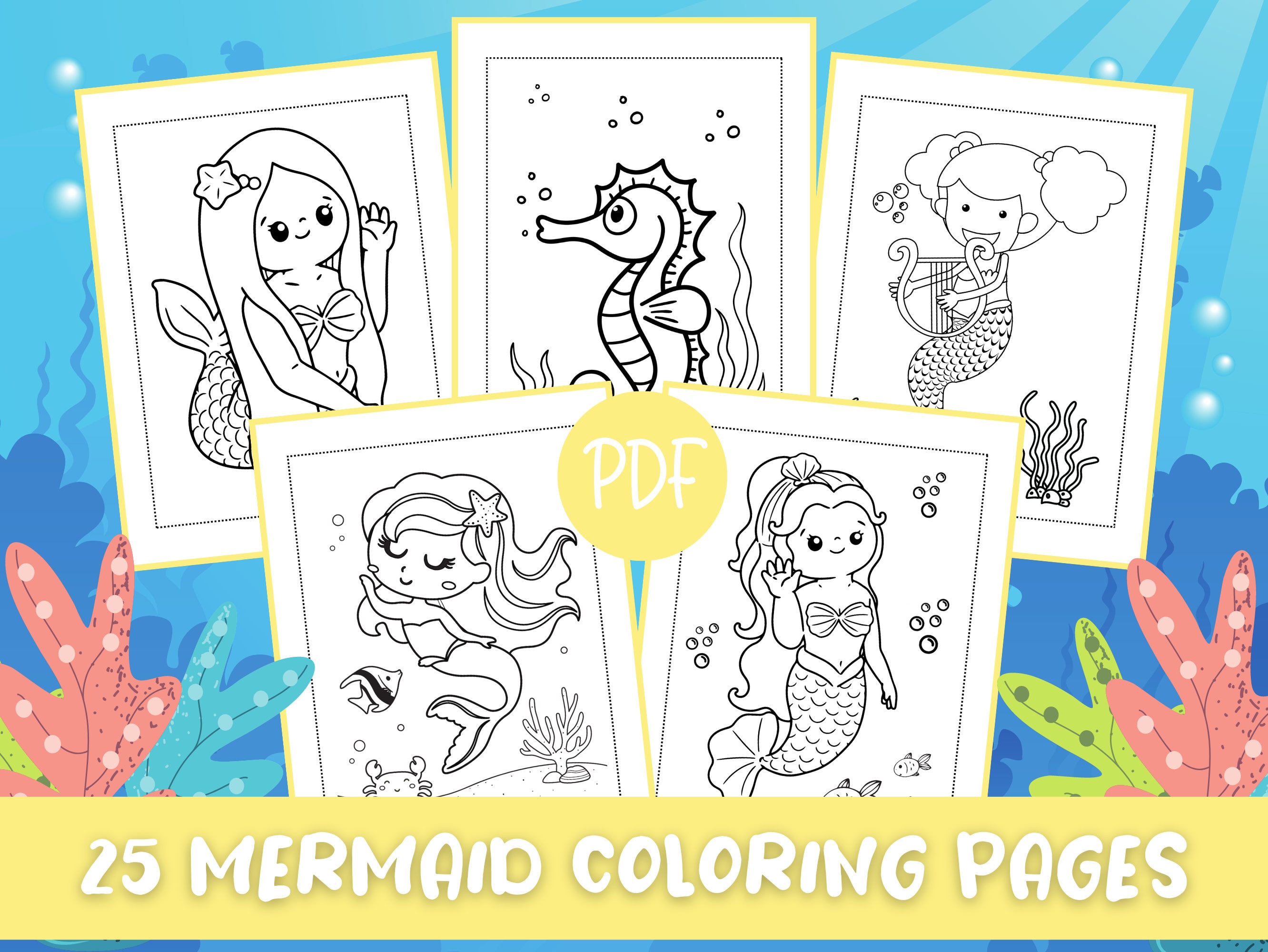 Mermaid Coloring Pages, Mermaid Coloring Book, Mermaid Coloring Book ...