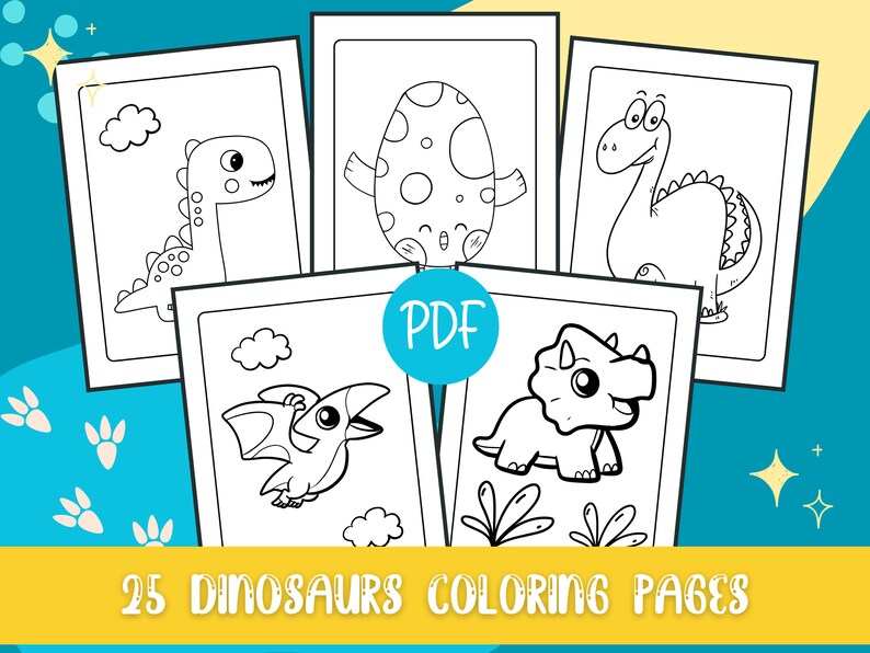 Cute Dinosaurs Coloring Page for Toddlers & Kids Fun and Friendly ...