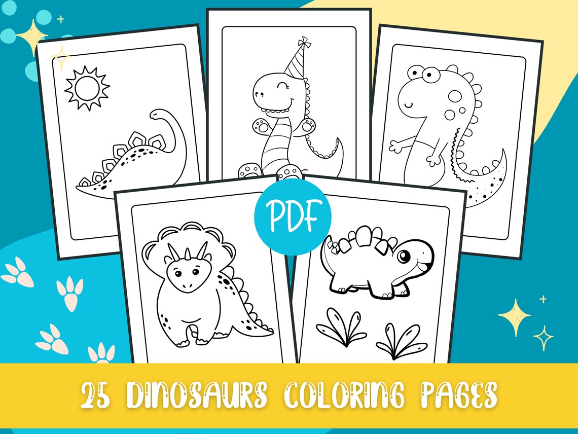 Cute Dinosaurs Coloring Page for Toddlers & Kids Fun and Friendly ...
