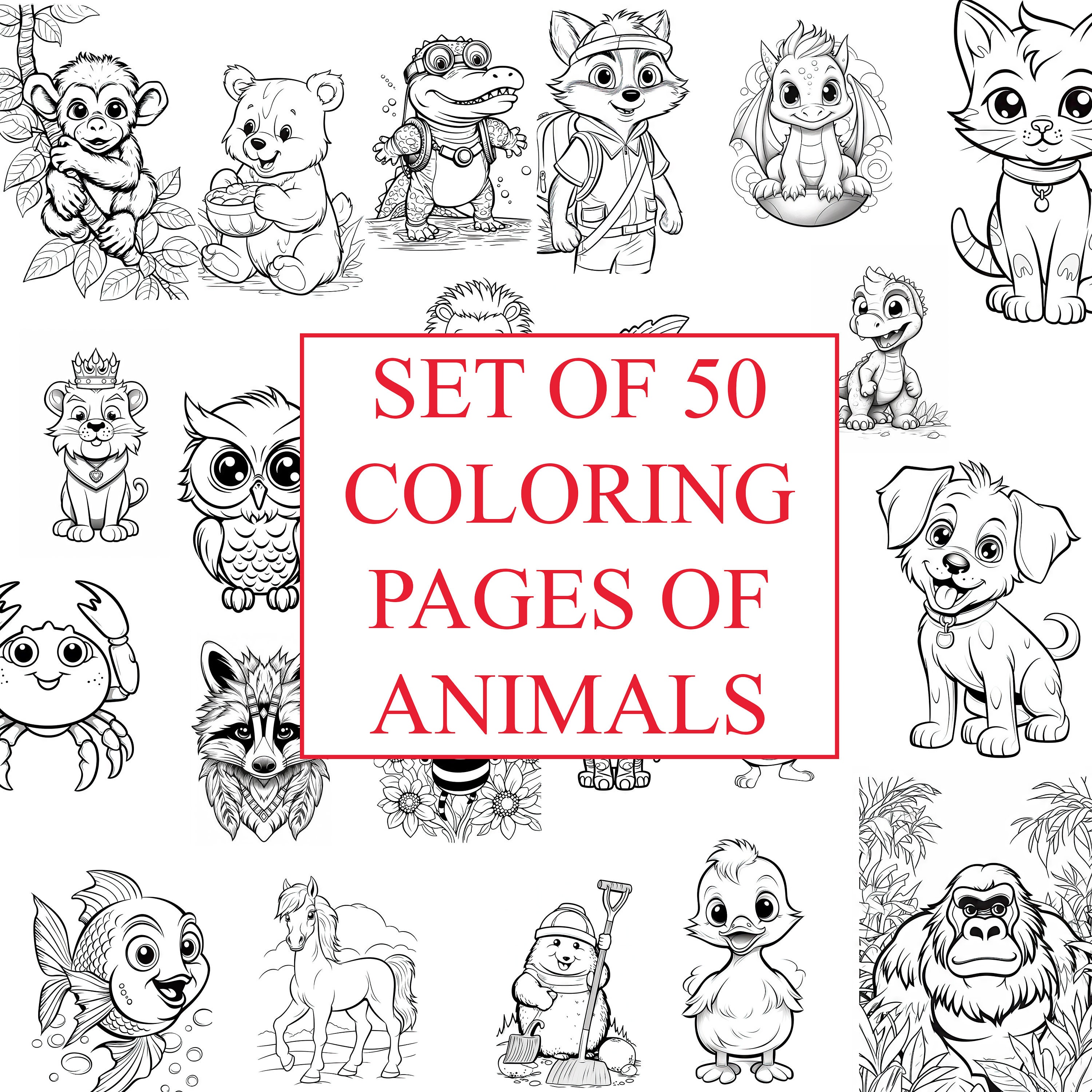 50 Animals Coloring Pages for Print Coloring Pages for Kids Images of ...