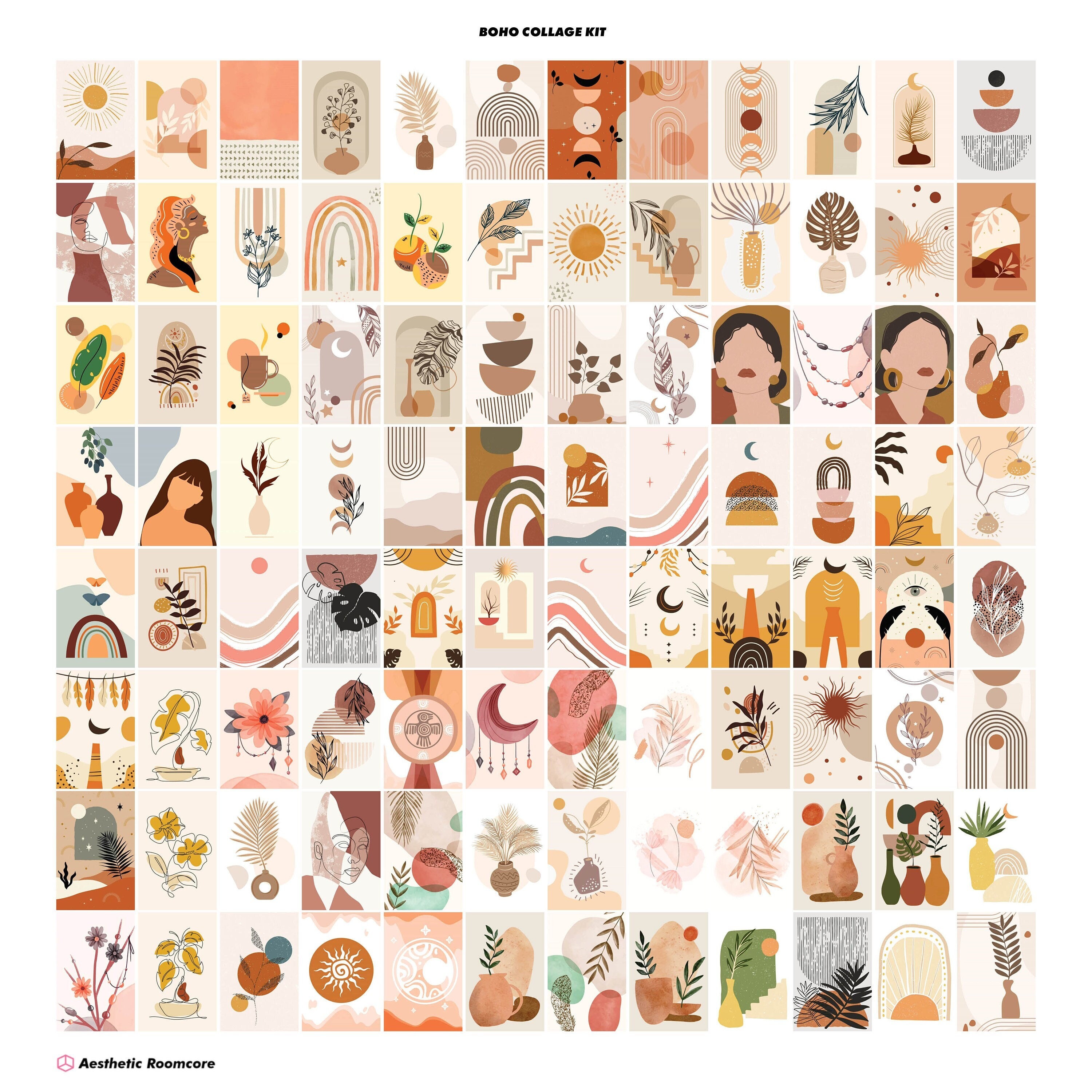 100 PCS Boho Wall Collage Boho Decor Aesthetic Wall Collage Kit Boho ...