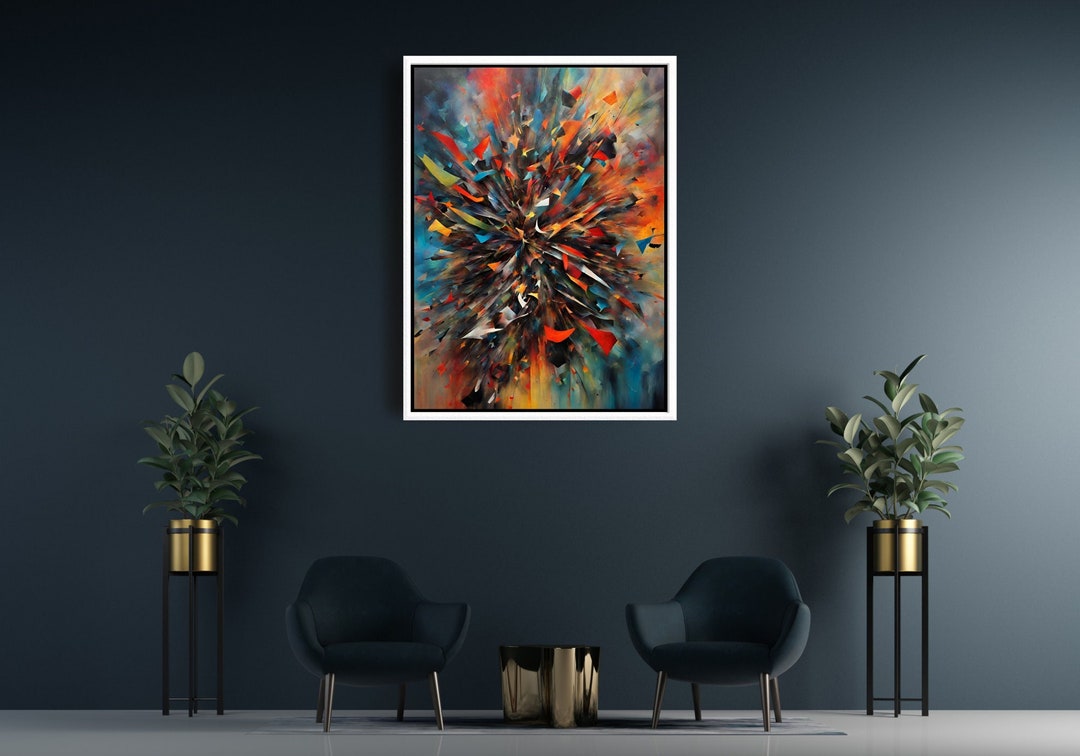 Abstract Vibrant Canvas Print Wood Frame Bold Colour Modern Decor ...