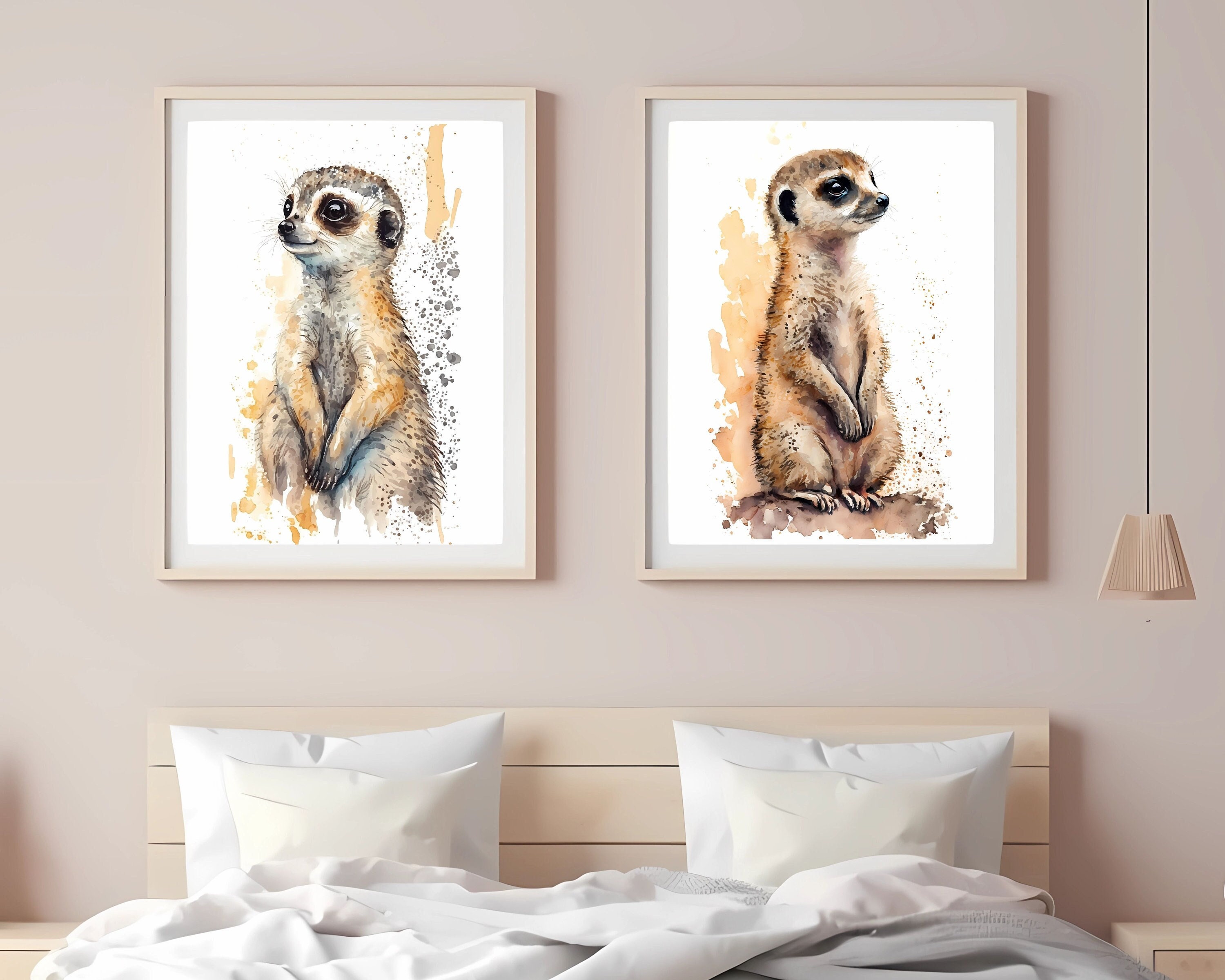 Set of 2 Cute Meerkat Watercolor PRINTABLE ART Meerkat Print Animal ...