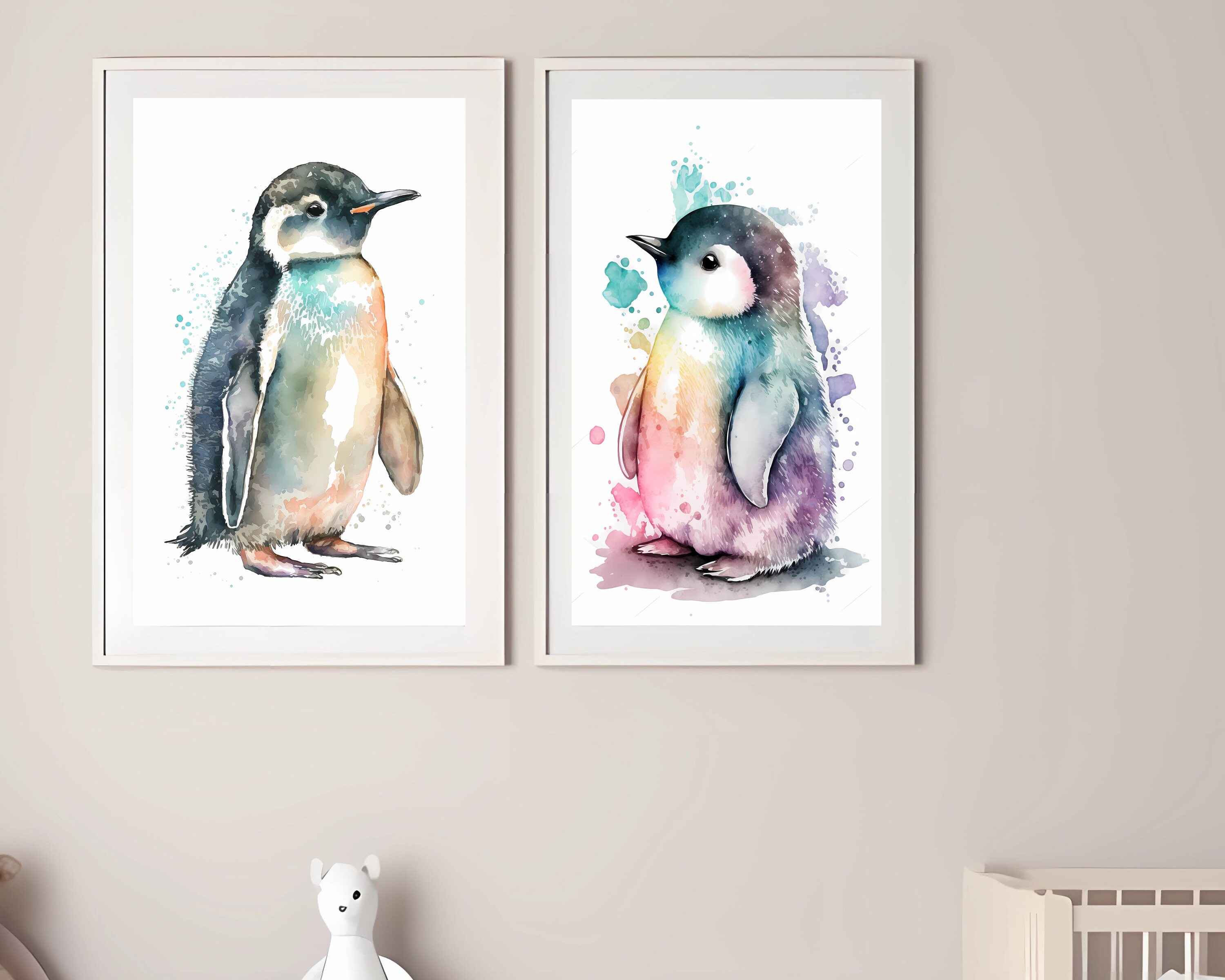 Set of 2 Cute Penguin Watercolor PRINTABLE ART Penguin Print Animal ...