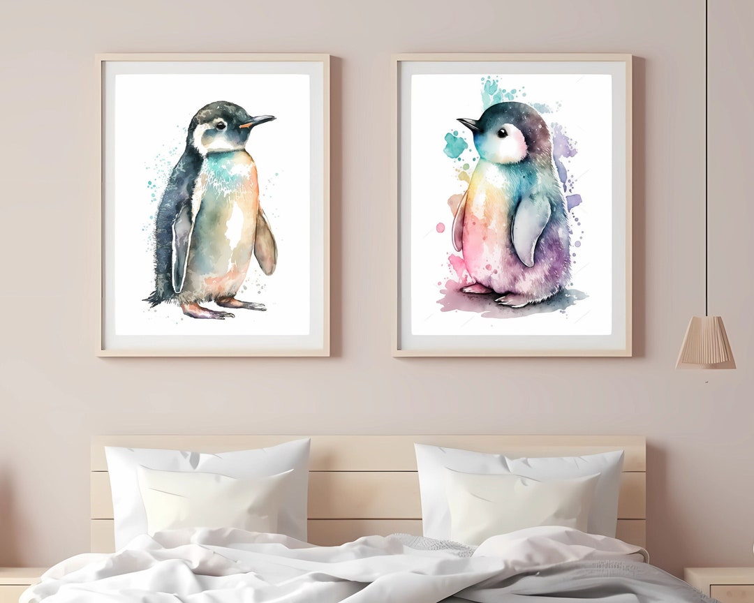 Set of 2 Cute Penguin Watercolor PRINTABLE ART Penguin Print Animal ...