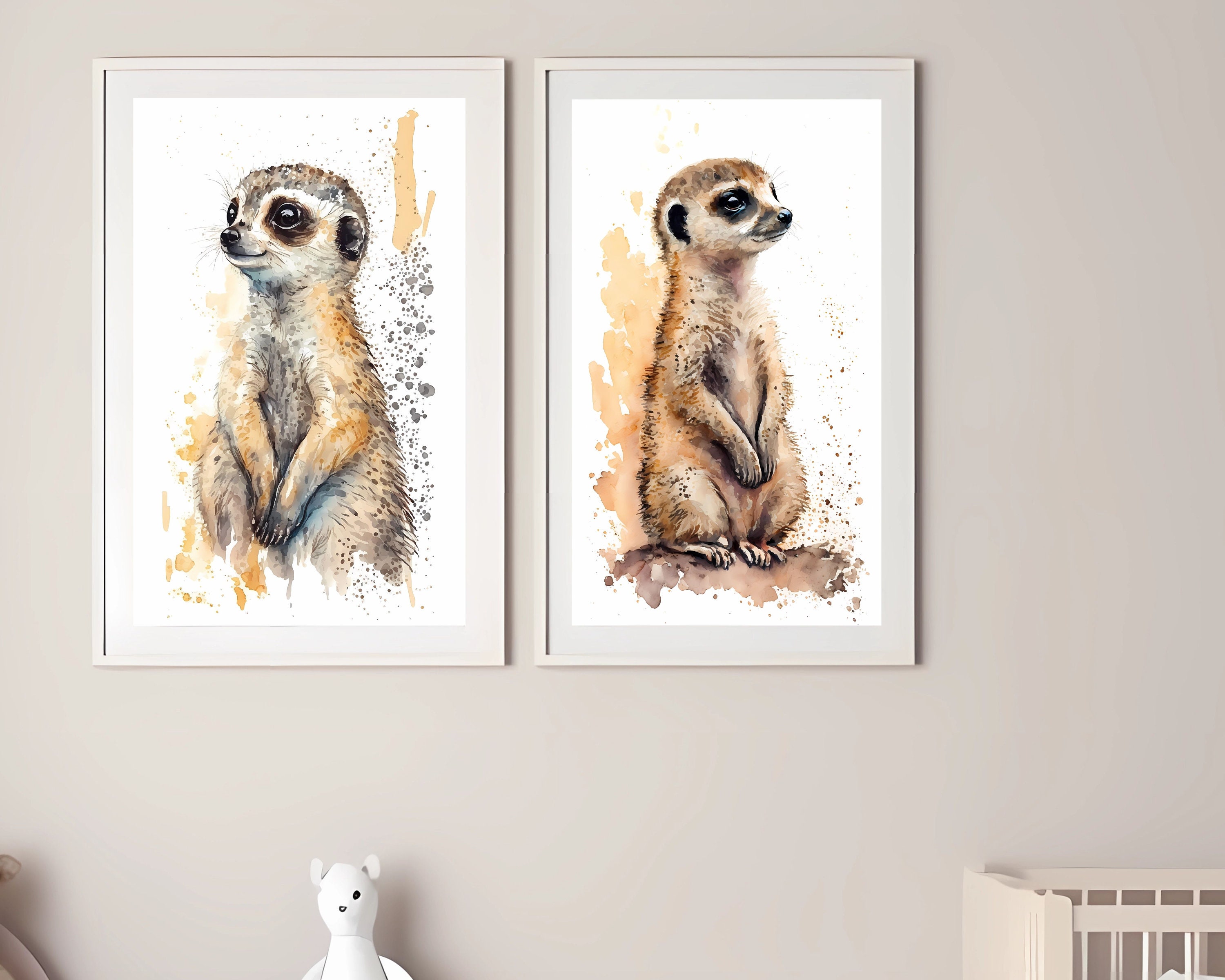 Set of 2 Cute Meerkat Watercolor PRINTABLE ART Meerkat Print Animal ...