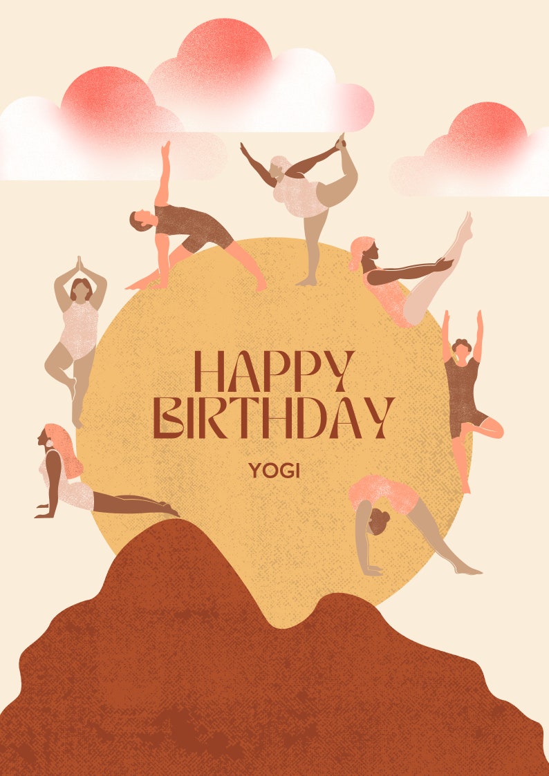 Yoga Birthday Card Wellness Greetings Card Happy Birthday Card Yoga ...