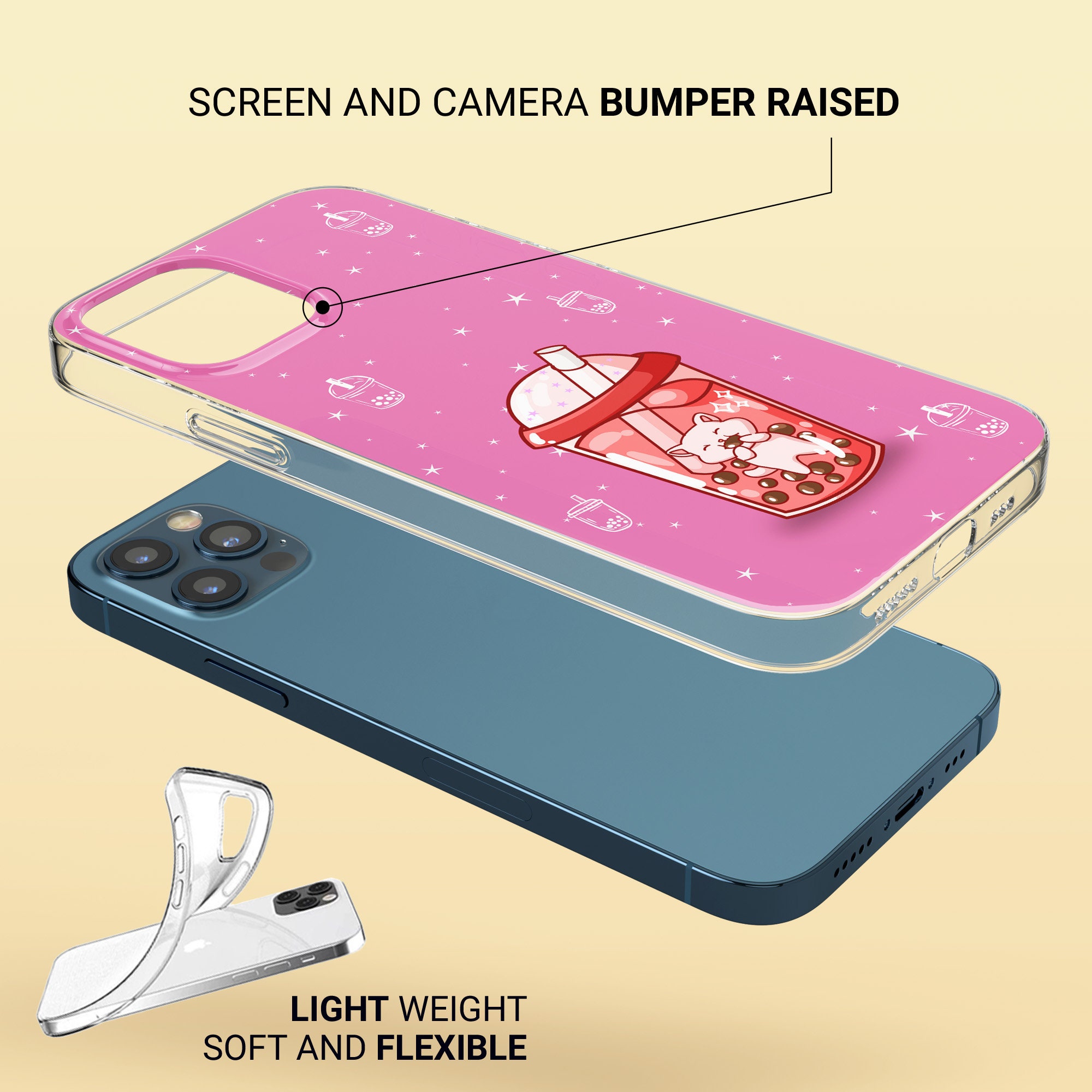 Boba Phone Case Bubble Tea Girly Cute Cover for iPhone 15, 14, 13, 12 ...